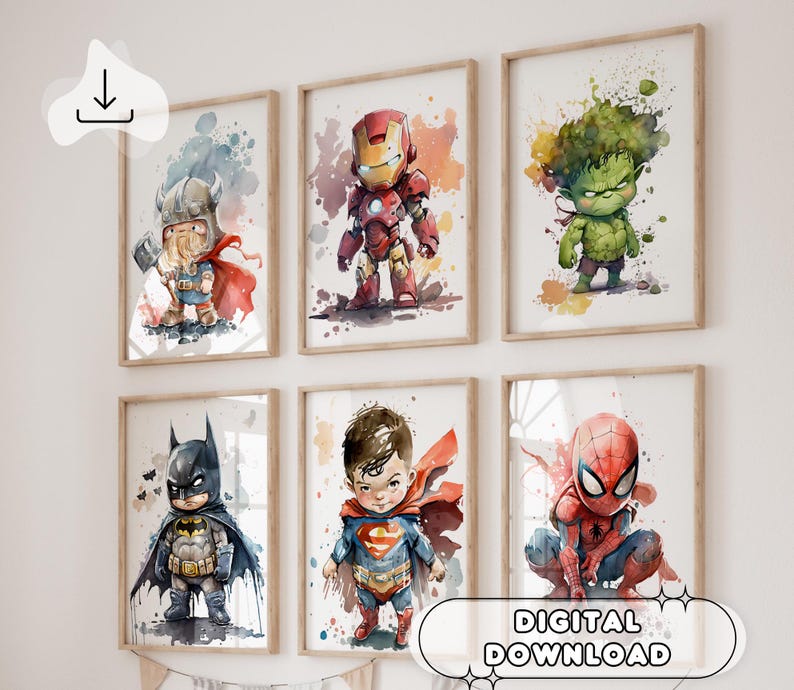 Set of Watercolor Superhero Poster - Superhero Clipart, Nursery Prints ...