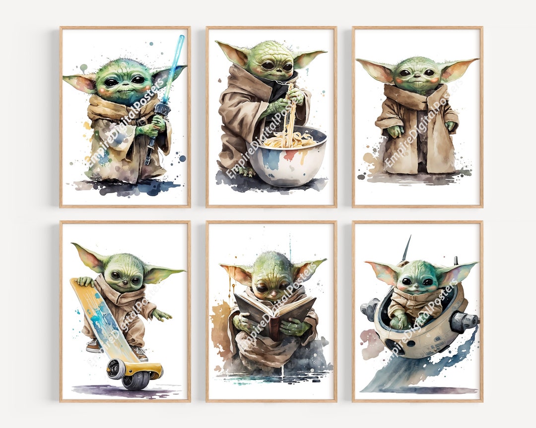 Set of 6 Yoda Posters Clipart for Kids, Star Wars Wall Art, Digital ...