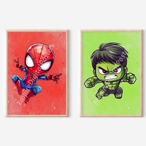 Set of 4 Watercolor Superheroes Poster Set - Nursery Prints for Kids ...