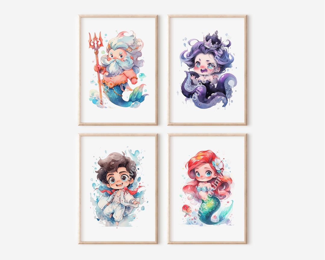 Set of 4 Little Mermaid Poster - Nursery Prints, Decor Room, Kids Room ...