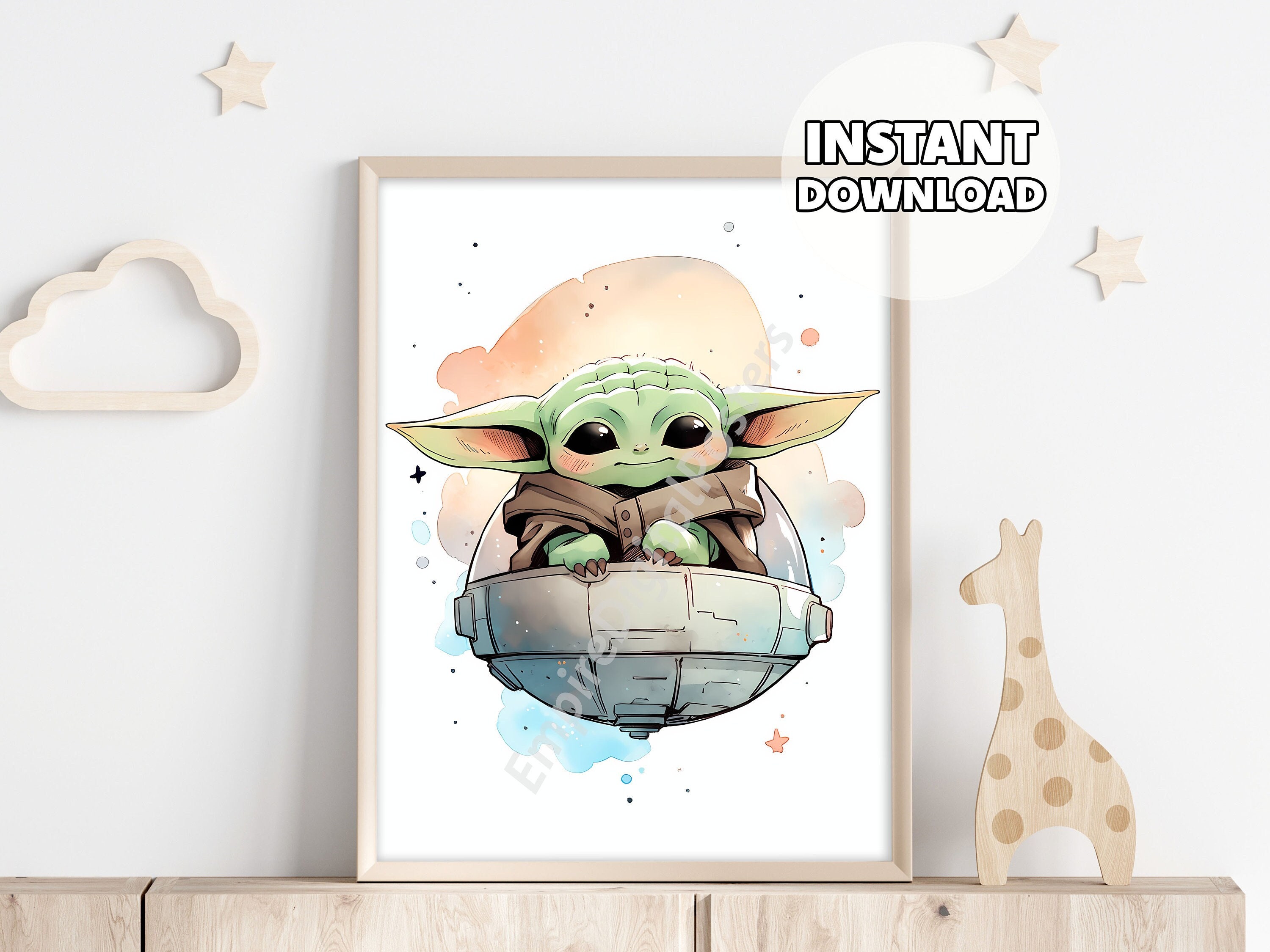 Nursery Baby Yoda Star Wars Poster Prints for Kids, Digital Download ...