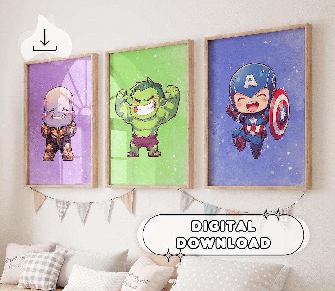 Set of 3 Watercolor Superheroes Wall Art - Nursery Decor, Prints for ...