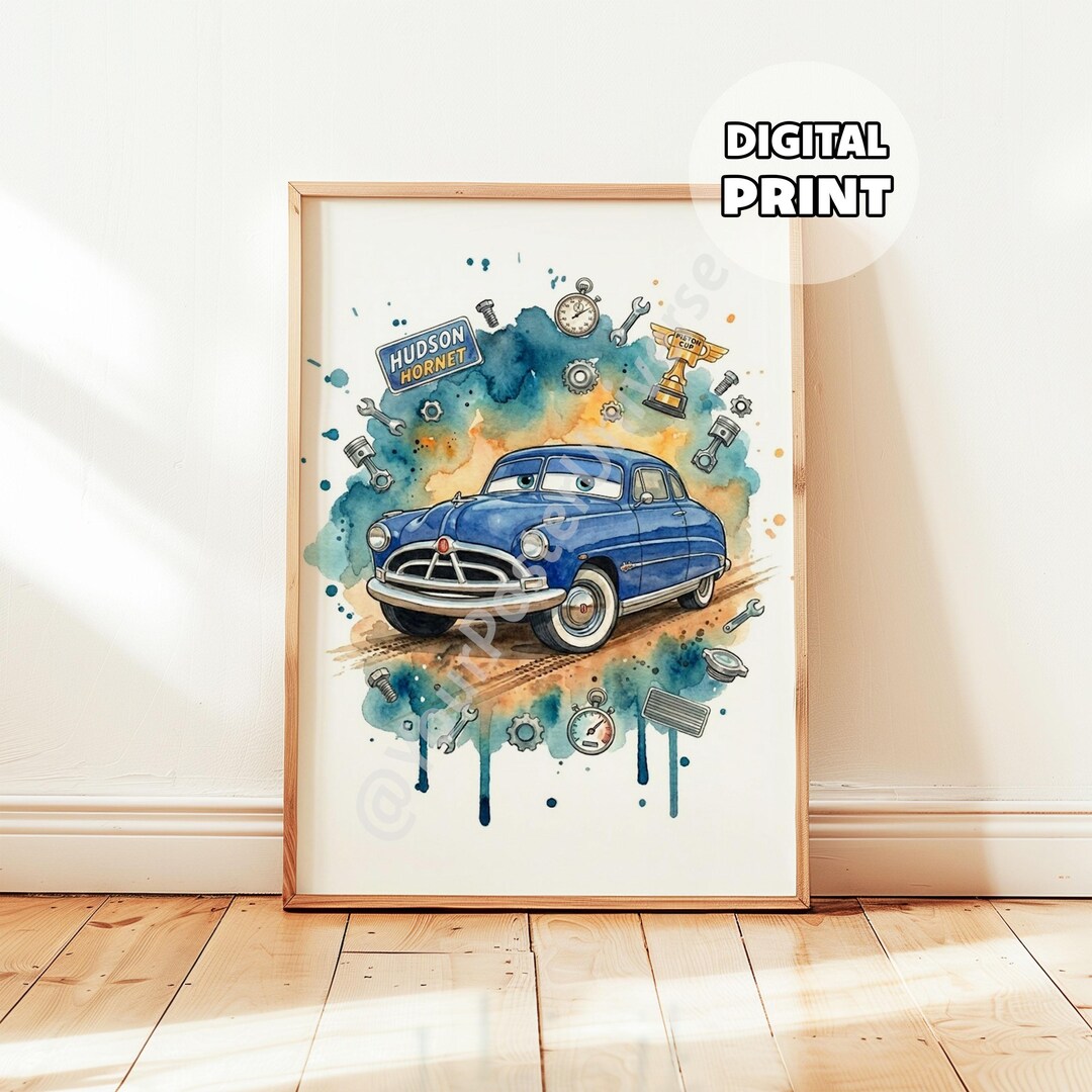 Cars Theme Doc Car Poster - Drawing Cars Wall Art, Nursery Decor ...