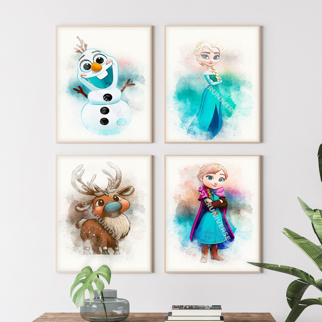 Set of 4 Frozen Poster Watercolor Art, Girls Birthday Gift, Princess ...