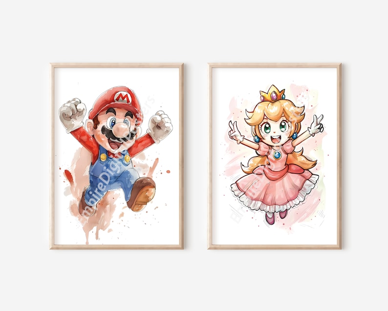 6 Super Mario Posters Watercolor Mario Wall Art, Prints for Kids, Mario ...