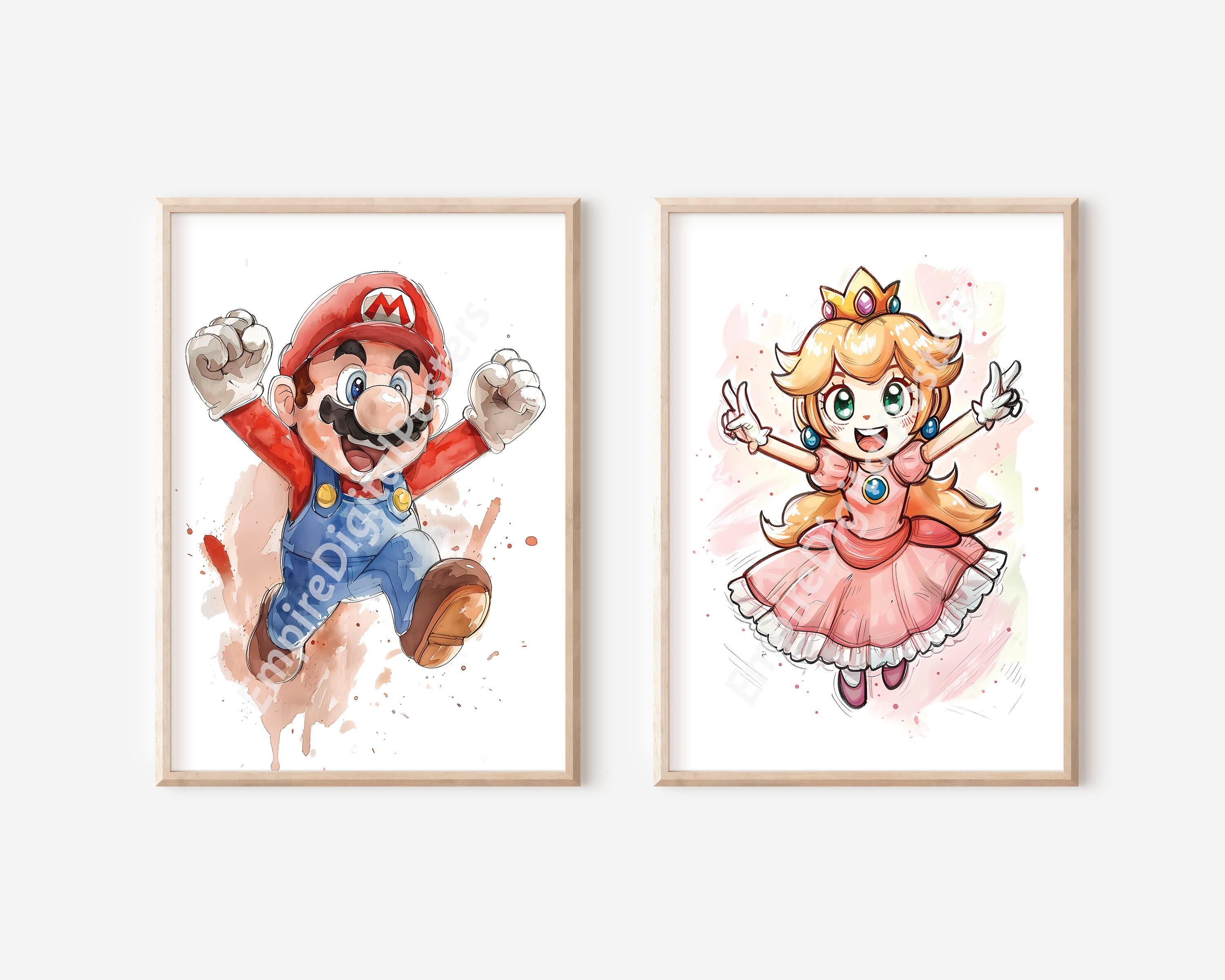 6 Super Mario Posters Watercolor Mario Wall Art, Prints for Kids, Mario ...