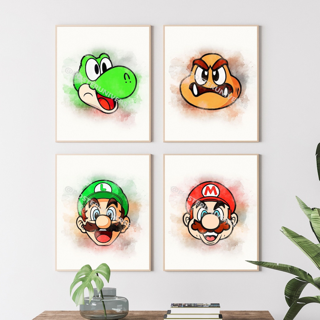 Faces of Mario Characters - Printable Poster Set, Watercolor Painting ...