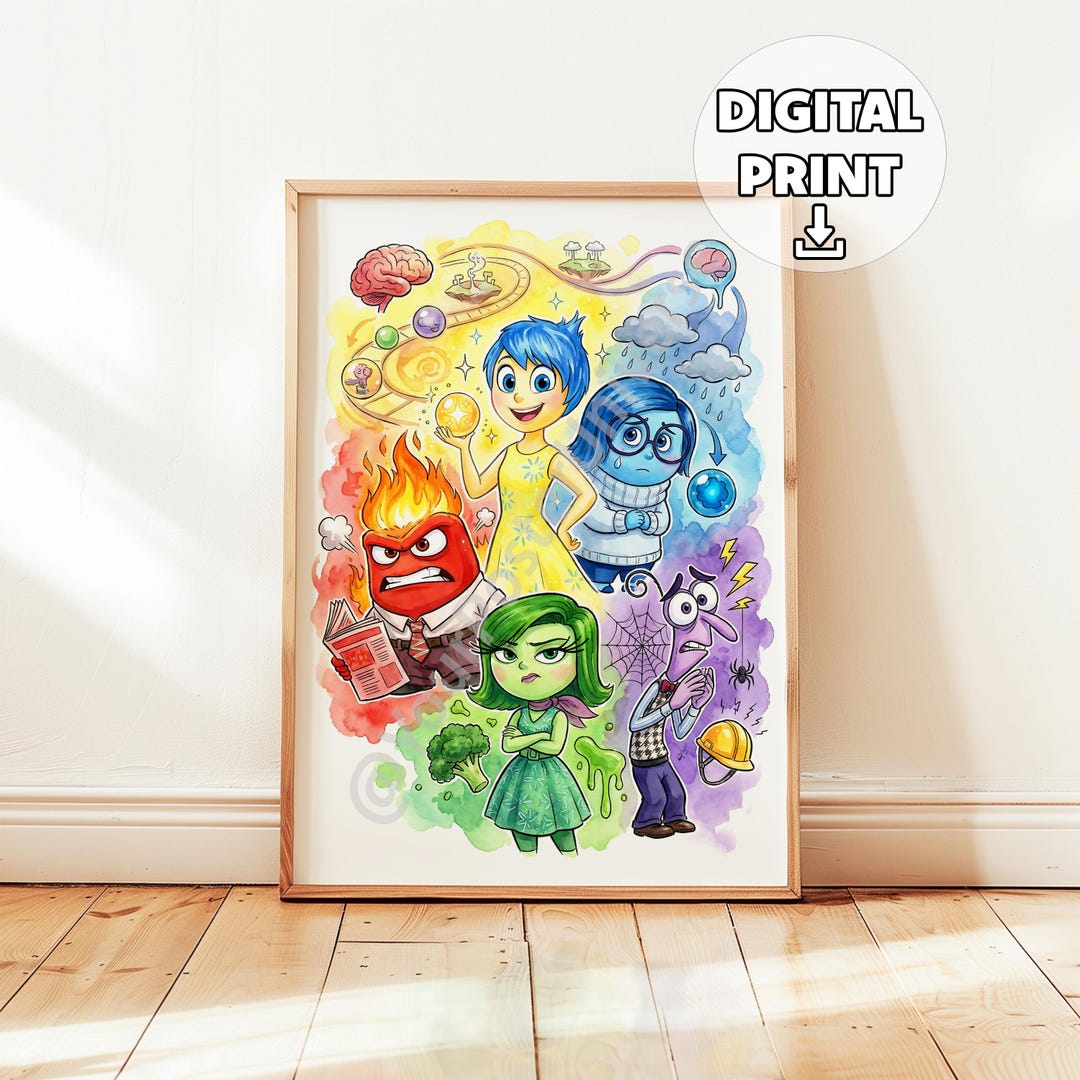 Watercolor Inside Out 2 Poster -emotions Poster Set, Nursery Decor ...