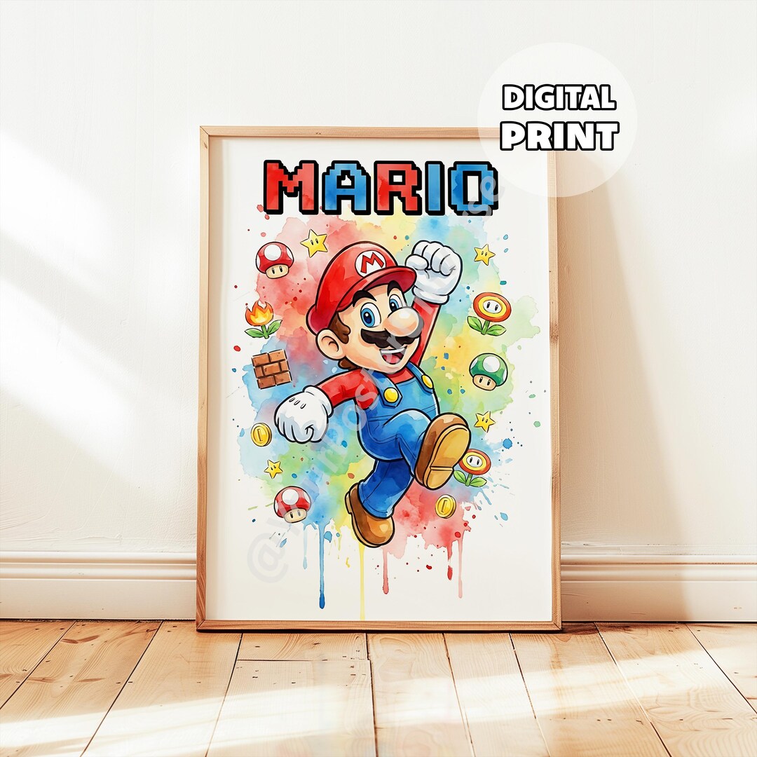 Hand-drawing Super Mario Bros Prints - Mario and Luigi Poster, Nursery ...
