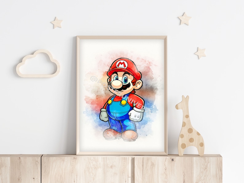 Set of 6 Nursery Super Mario Posters Watercolor Wall Art, Super Mario ...