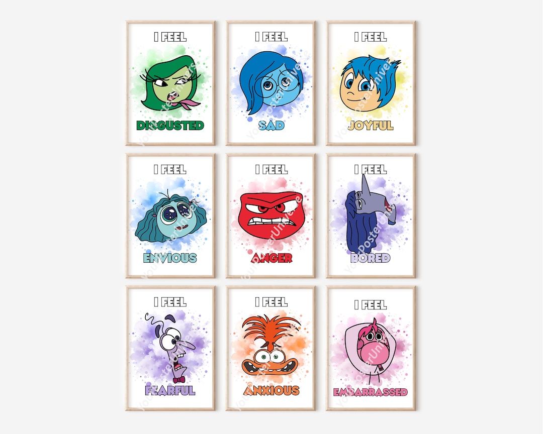 Set of 9 Inside Out 2 Faces - "i Feel" , Emotions Poster Set, Nursery ...