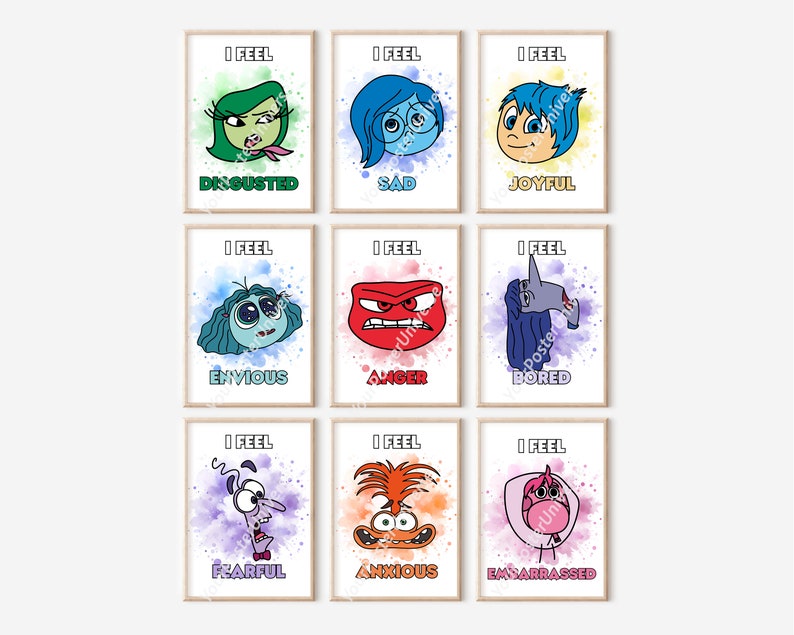 Set of 9 Inside Out 2 Faces - "i Feel" , Emotions Poster Set, Nursery ...