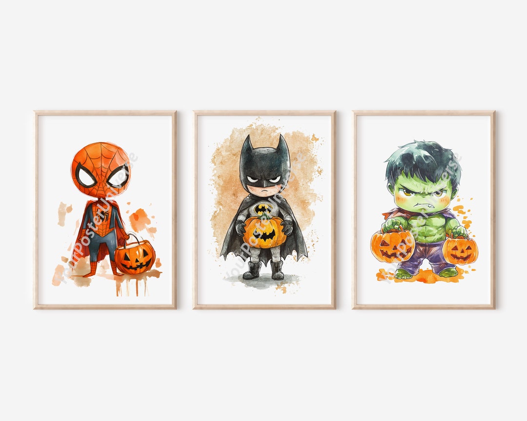 Set of 3 Halloween Superheroes Poster - Wall Decor, Halloween ...