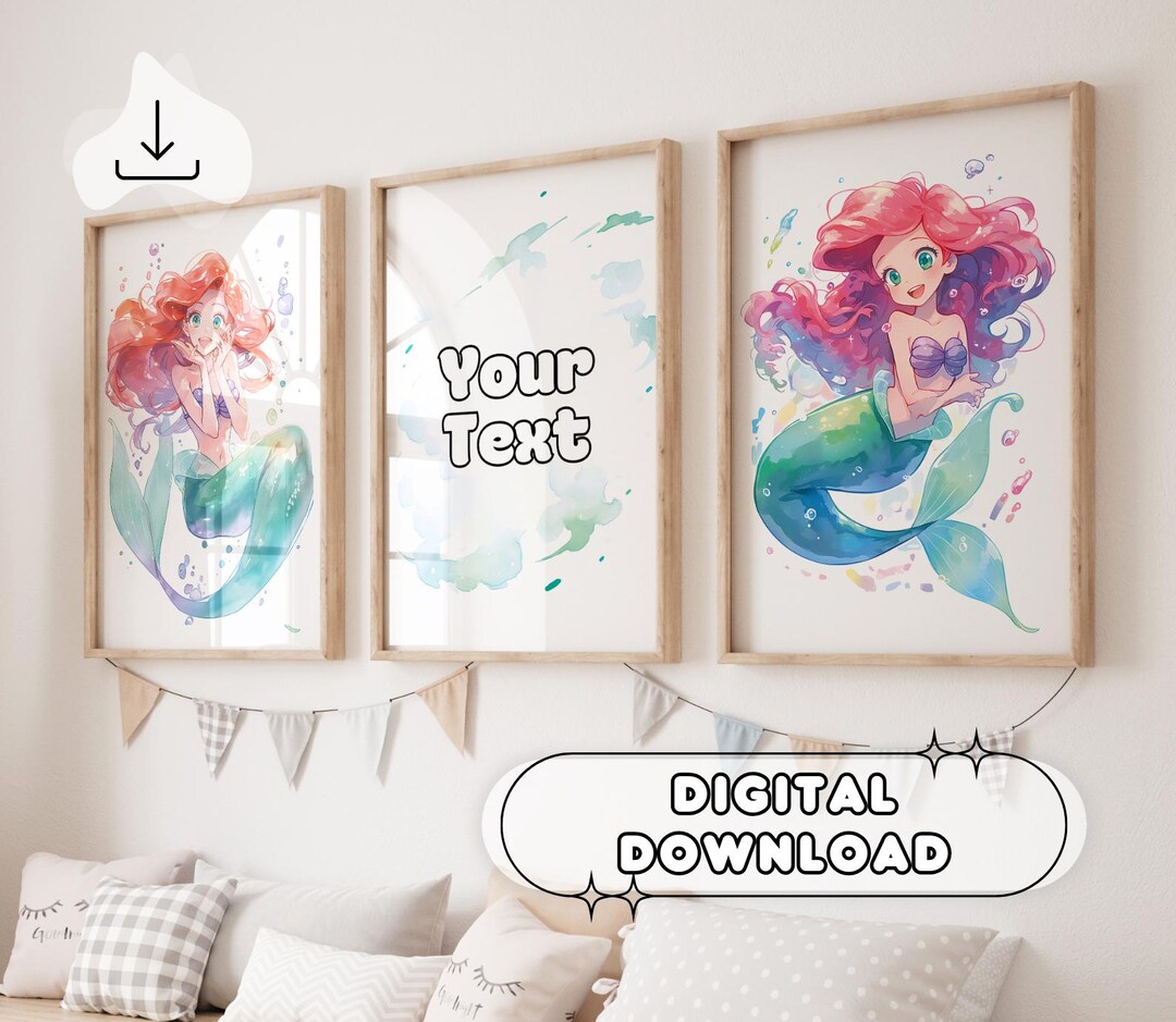 Personalized the Little Mermaid Wall Art - Custom Poster, Your Names ...