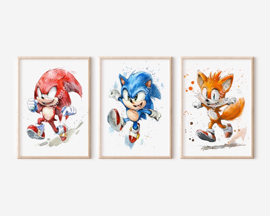 3 Drawing Sonic the Hedgehog Posters Watercolor Poster, Nursery Decor ...