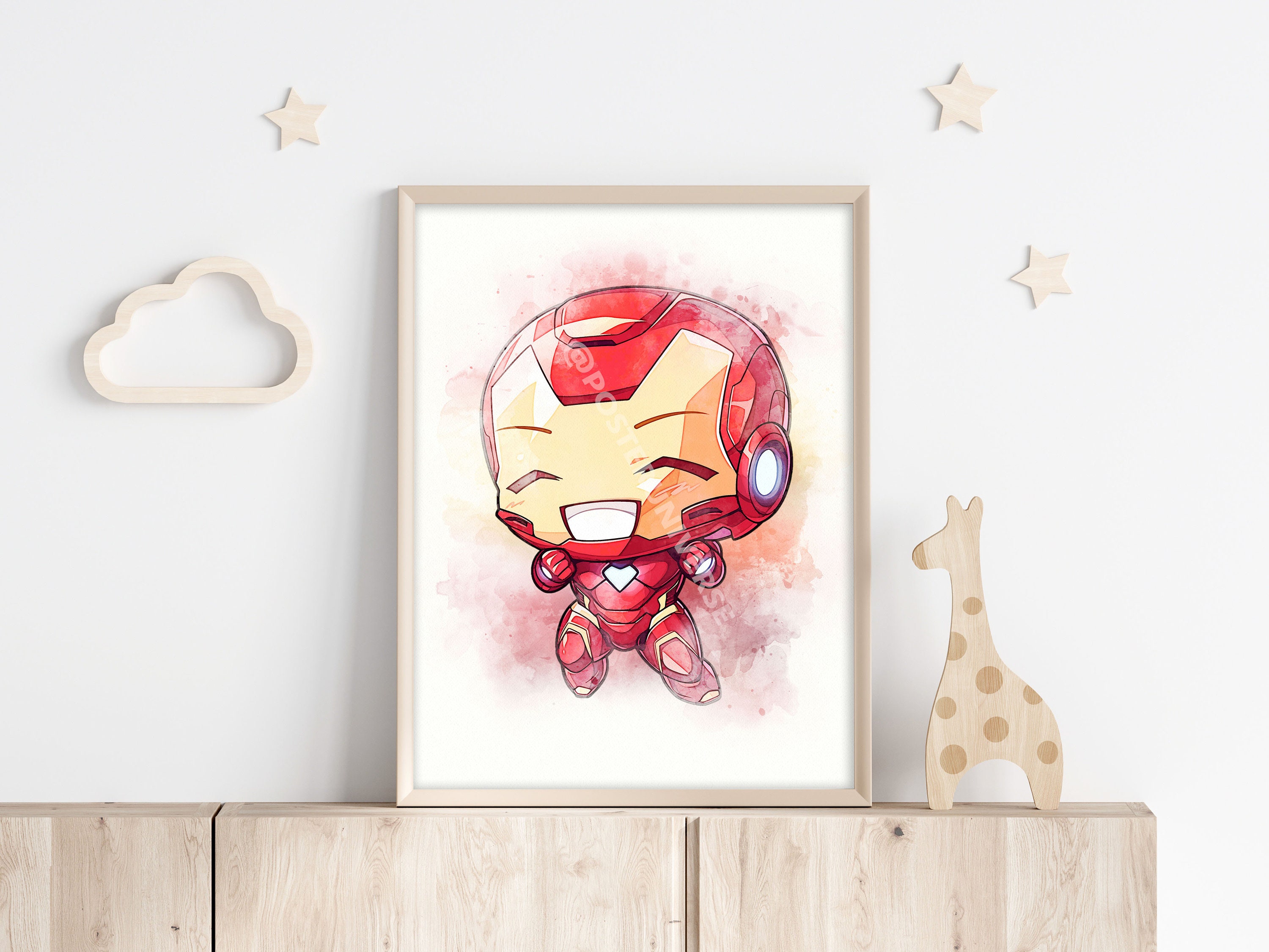 Superhero Poster Set Gift for Kids, Chibi Style, Watercolor Art, Wall ...