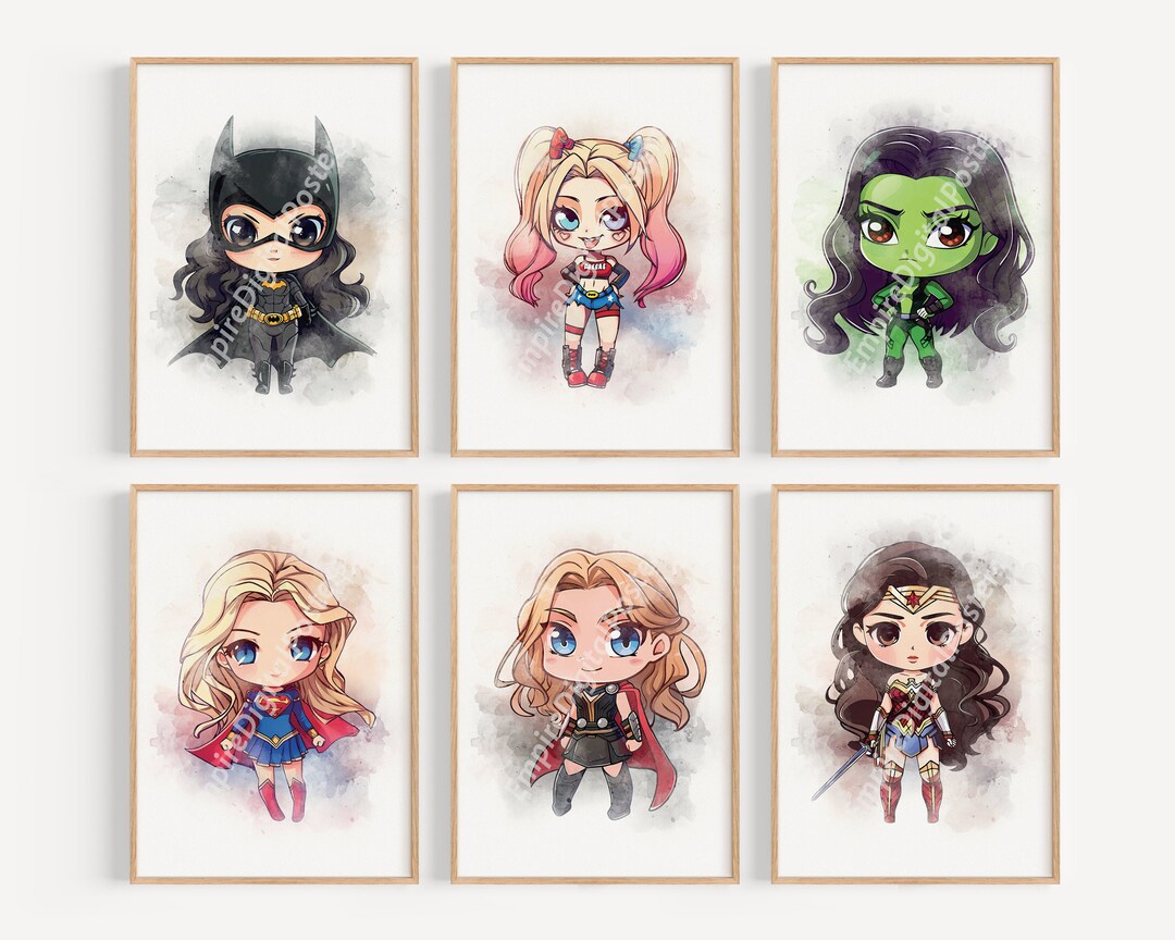 Set of 6 Superhero Girls Wall Art - Nursery Wall Decor, Prints for Kids ...