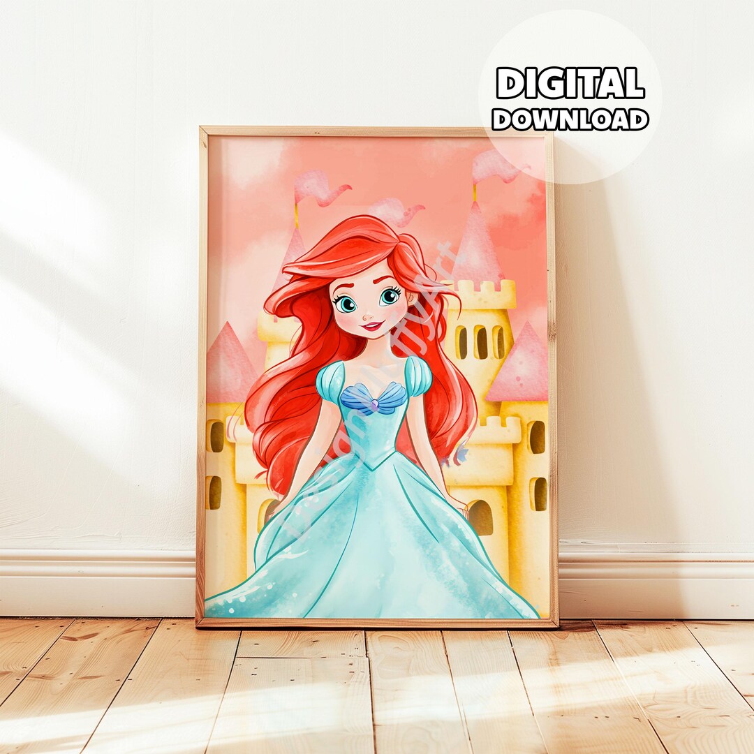 Princess Ariel Digital Poster, Printable Fairytale Princess Wall Art ...