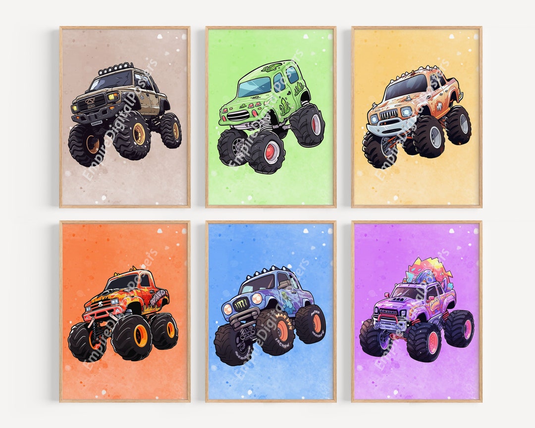 Set of 6 Printable Moster Truck Wall Art Poster for Kids, Nursery ...