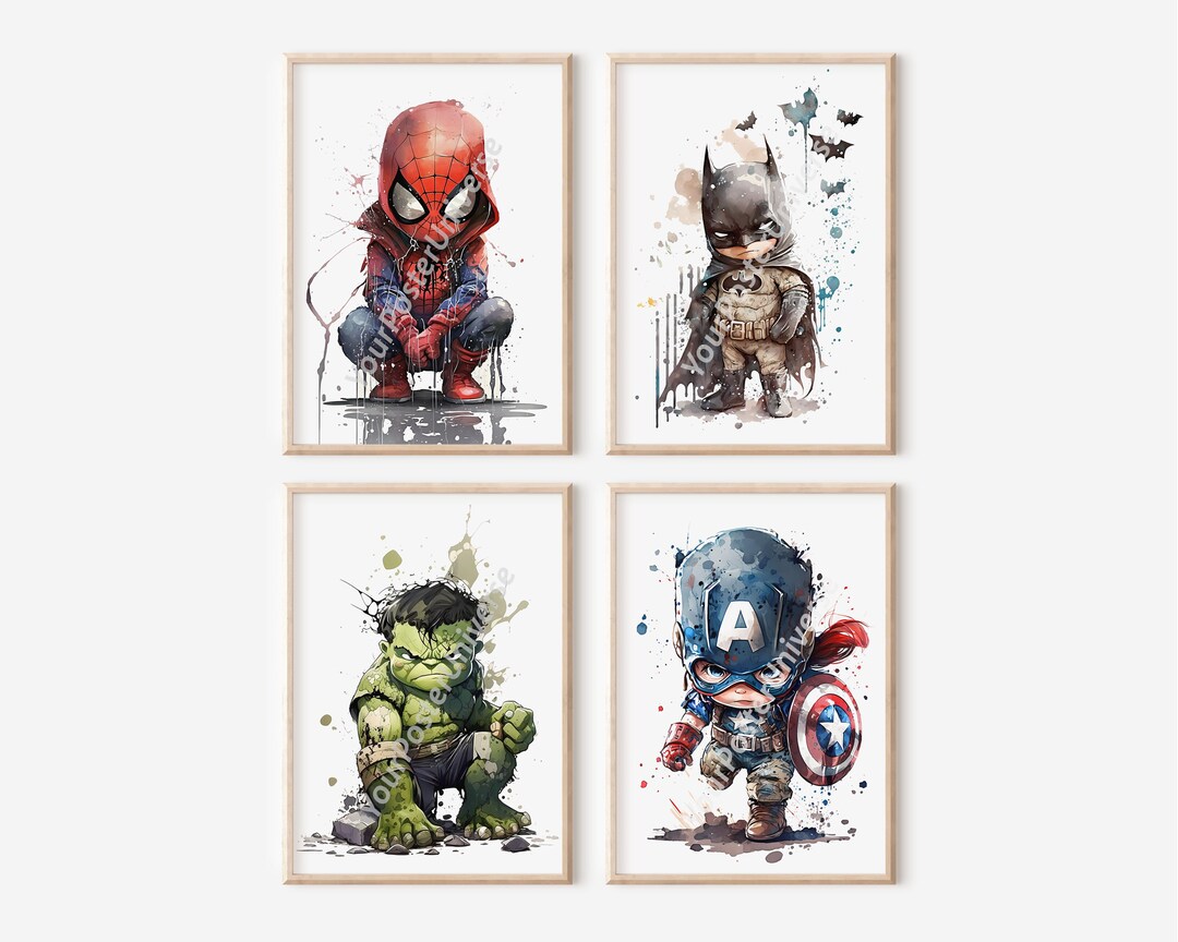 Watercolor Realistic Superhero Posters - Digital Print, Wall Decor ...