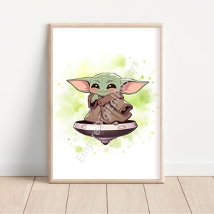 3 Watercolor Baby Yoda Posters Drawing Star Wars Wall Art, Nursery ...
