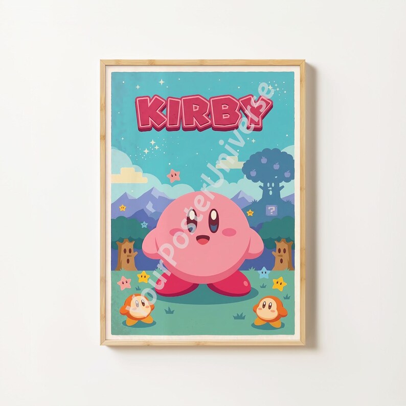 Cartoon Aesthetic Kirby Poster, Kirby World, Kirby Theme Print, Kids ...