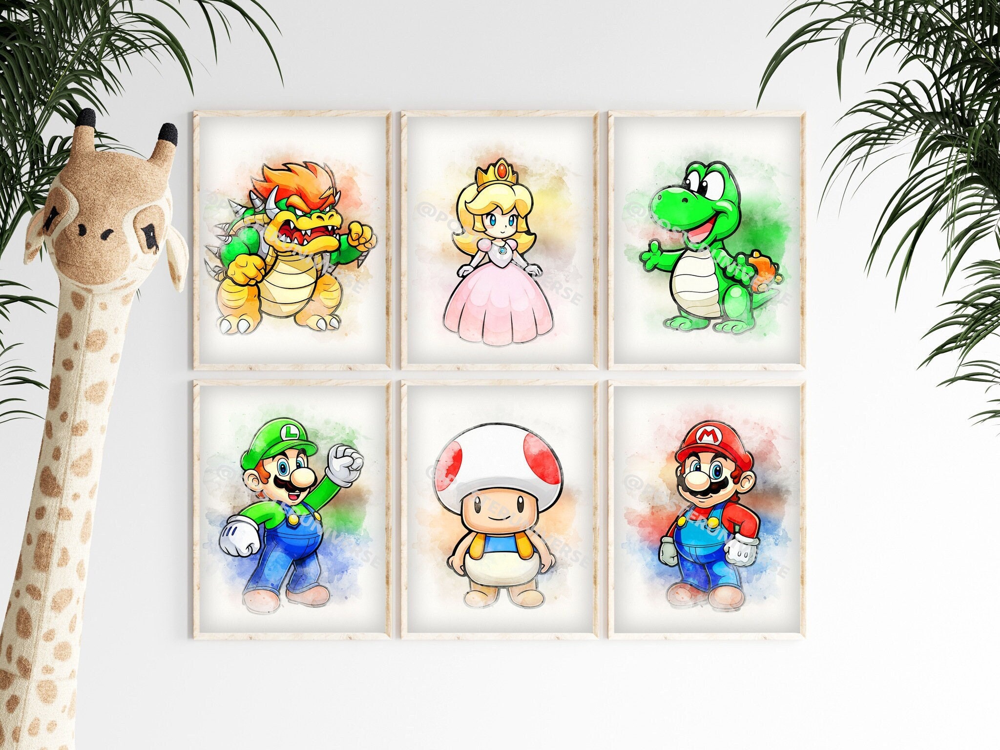 Set of 6 Nursery Super Mario Posters Watercolor Wall Art, Super Mario ...
