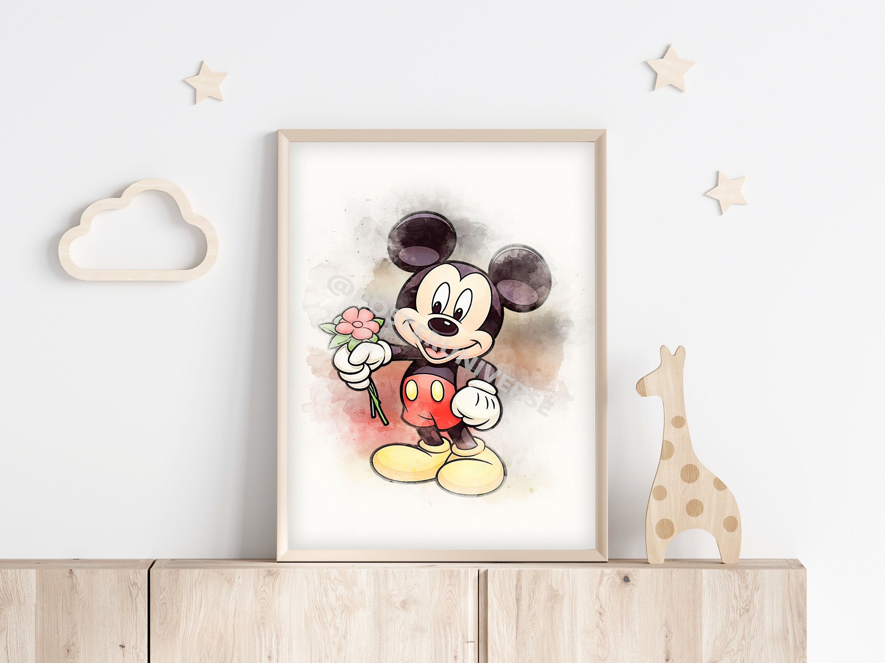 Cute Mickey and Minnie Mouse Poster Set, Watercolor Painting, Nursery ...