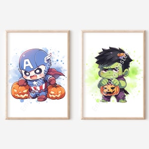 4 Aquarell Superhelden Poster - Zeichnung Wandkunst, Kinderzimmer Dekor ...