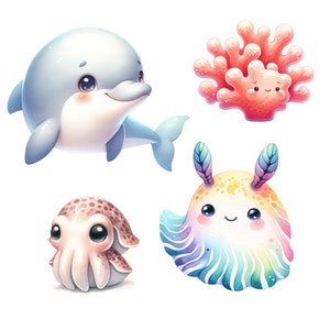 Cute Ocean Clipart Collection Adorable Under the Sea Animals PNG Whales ...