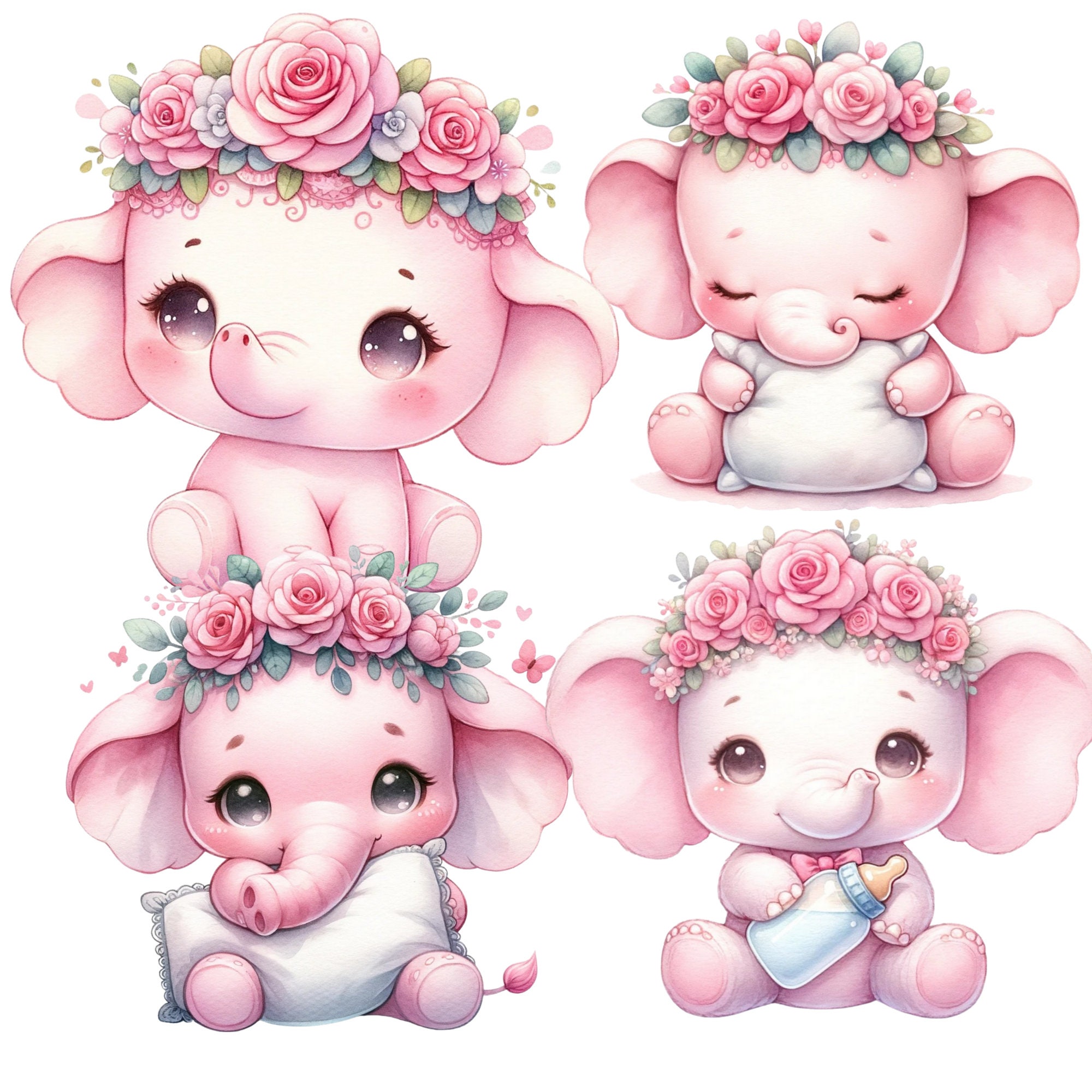 Pink Baby Elephant Clipart Adorable Safar-jungle Nursery PNG, Cute Pink ...