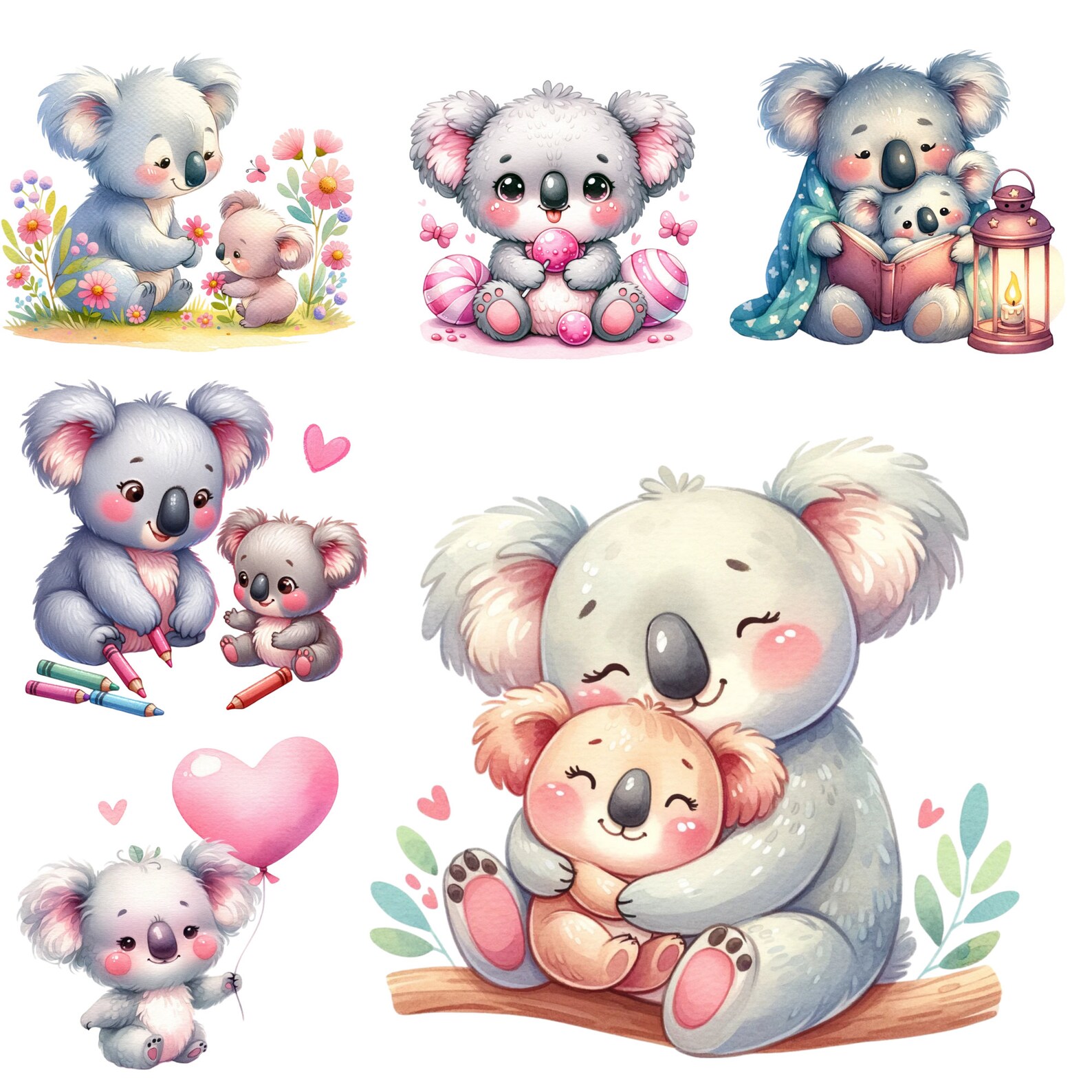 Cozy Koala Decor Clipart Collection | Watercolor Koala Art for Nursery ...