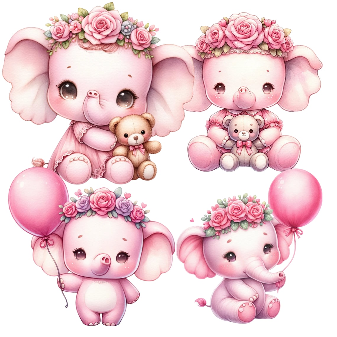 Pink Baby Elephant Clipart Adorable Safar-jungle Nursery PNG, Cute Pink ...