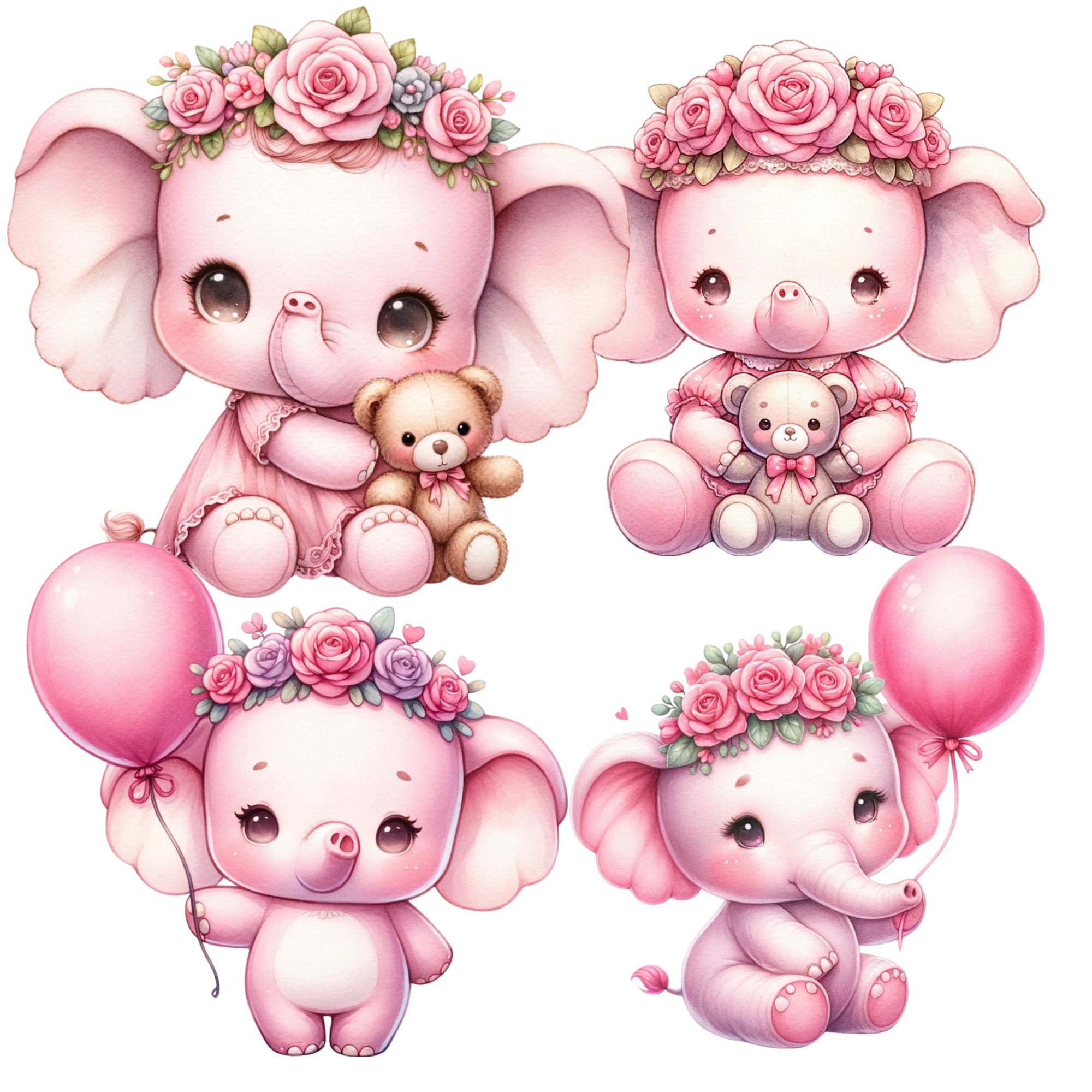 Pink Baby Elephant Clipart Adorable Safar-jungle Nursery PNG, Cute Pink ...