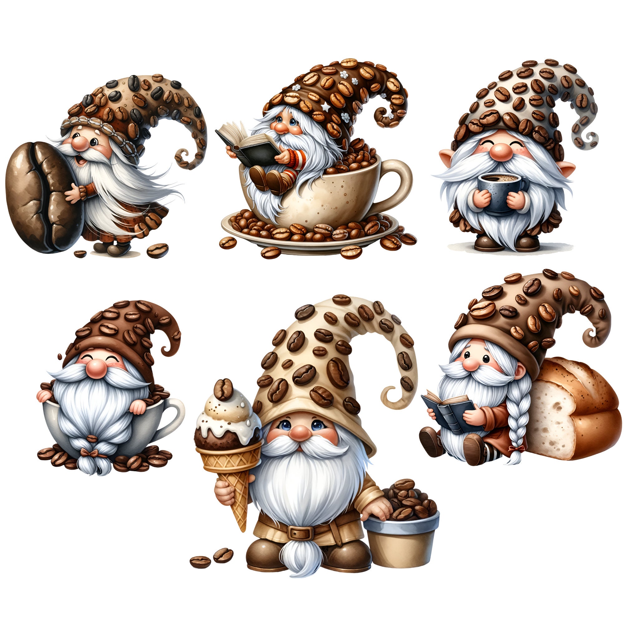 Coffee Cup Gnome - Cute Gnomes Festive Clipart Watercolor Gnome ...