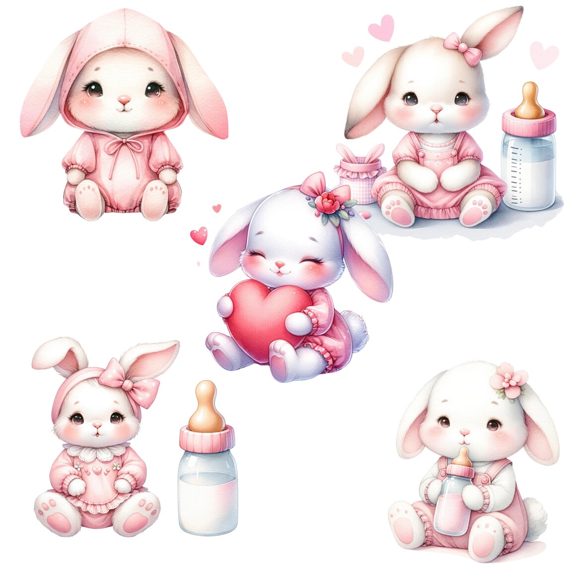 Cute Bunny Clipart Collection Watercolor Rabbit and Spring Bunnies PNG ...