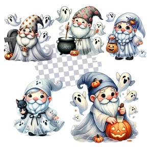 Ghost Gnome Halloween Clipart Collection | Cute and Spooky Watercolor ...