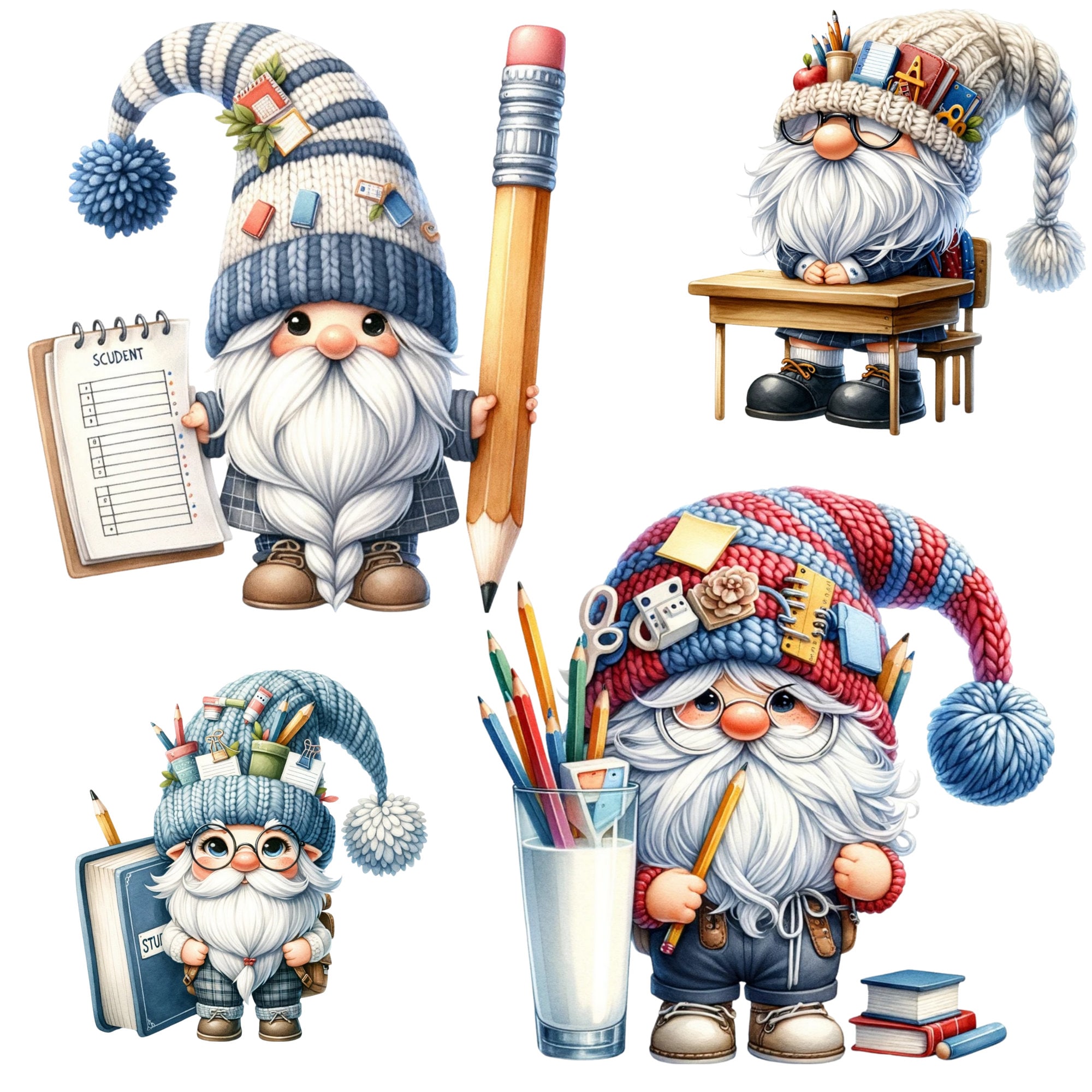 Back to School Gnome Clipart - Cute Watercolor Gnomes, Graduation ...