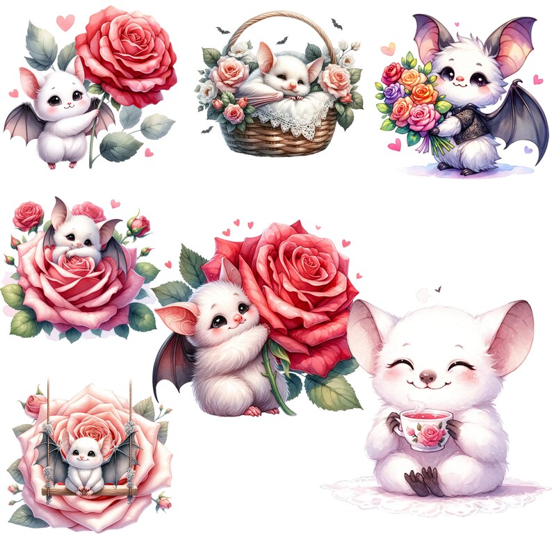 Bats and Roses Clipart Bundle Png Set Collection - Perfect Gift for ...