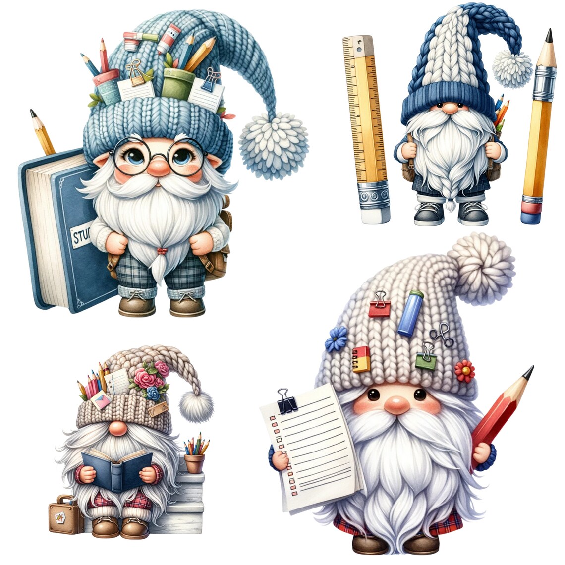 Back to School Gnome Clipart - Cute Watercolor Gnomes, Graduation ...