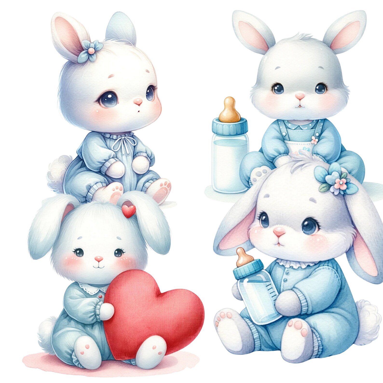 Cute Rabbit and Bunny Clipart Collection Watercolor Bunny PNG, Adorable ...