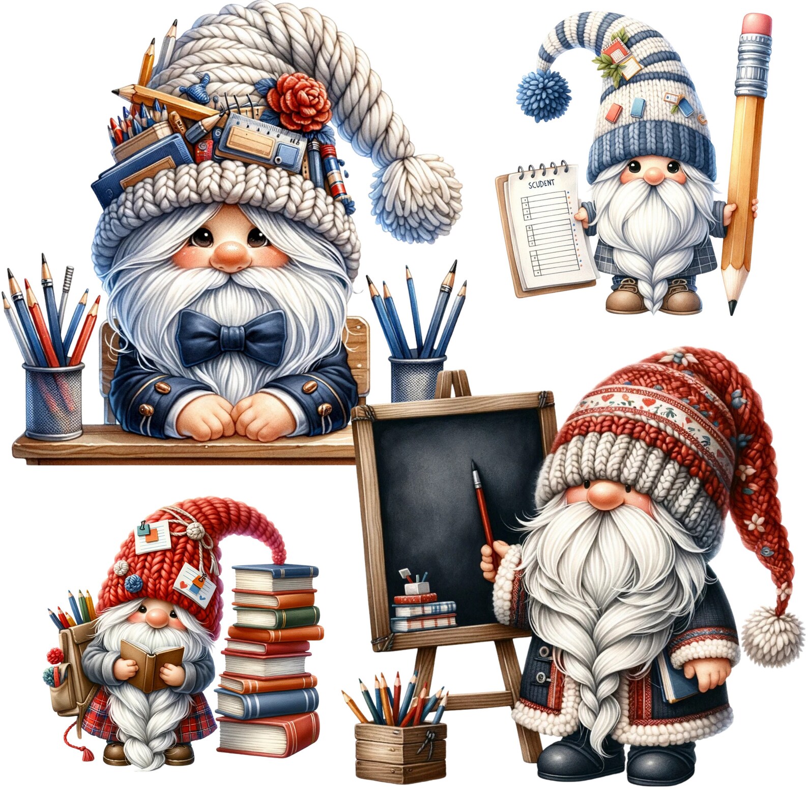 Back to School Gnome Clipart - Cute Watercolor Gnomes, Graduation ...