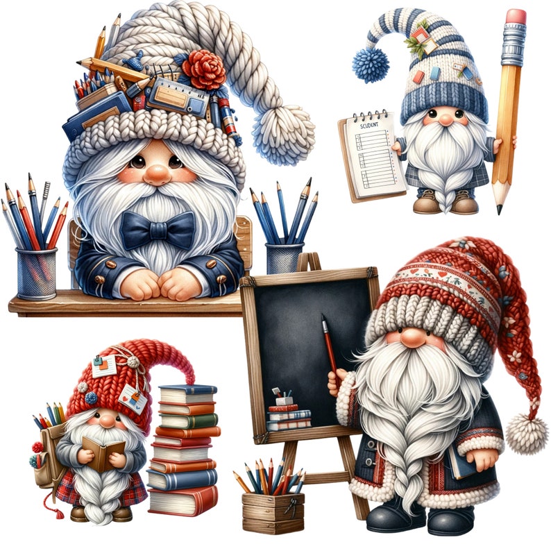 Back to School Gnome Clipart - Cute Watercolor Gnomes, Graduation ...