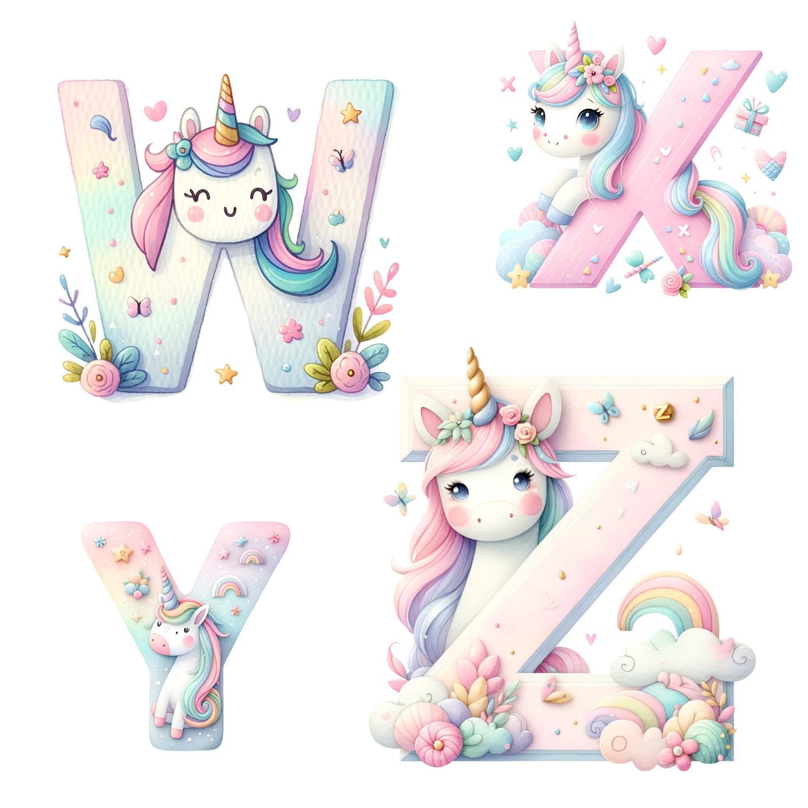 Cute Unicorn Png Alphabet Kawaii Unicorn PNG Rainbow Pastel Magic ...