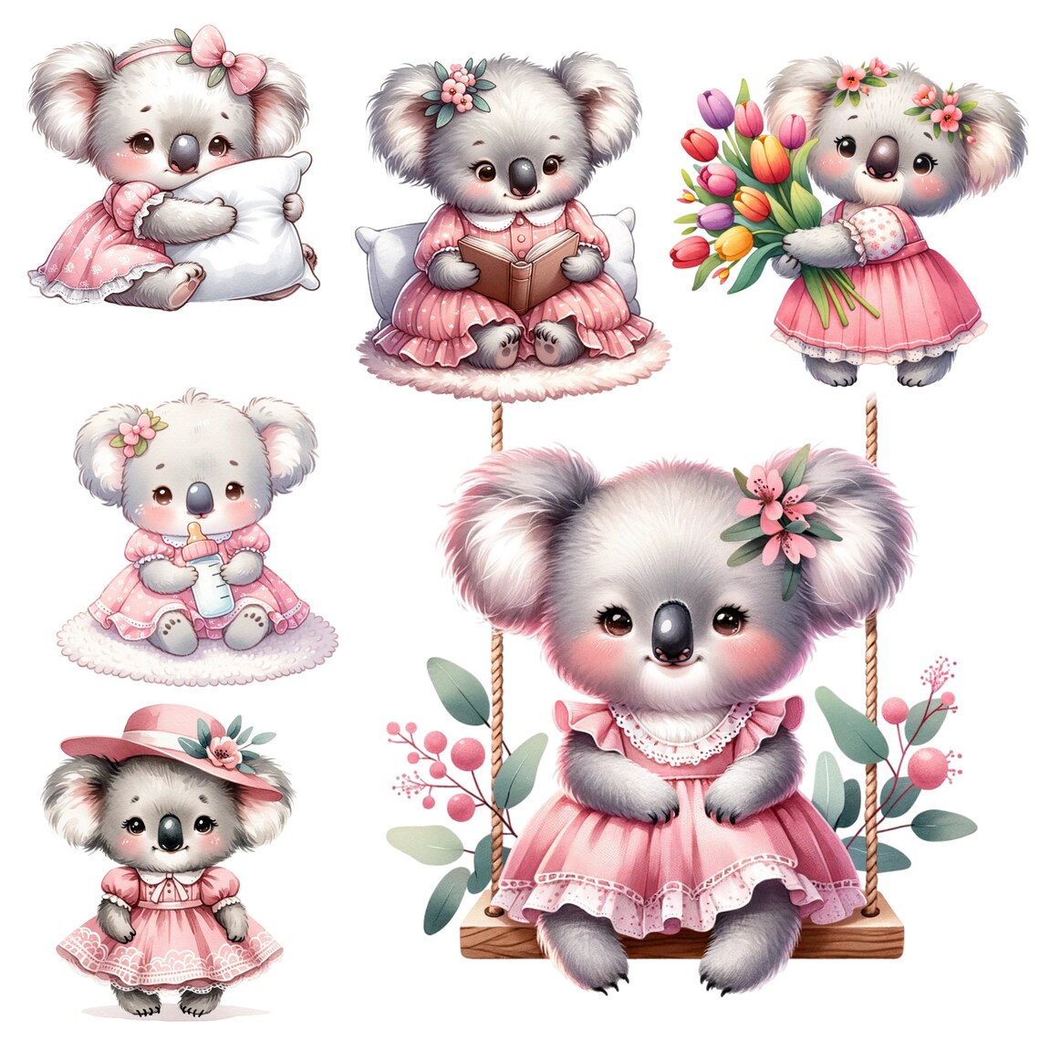 Pink Koala Clipart Collection - Adorable Australian-themed Art for Girl ...