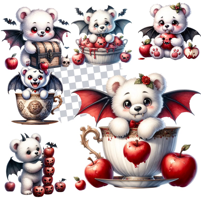 Creepy Haunted Teddy Bear Clipart Collection Horror & Goth Teddy ...