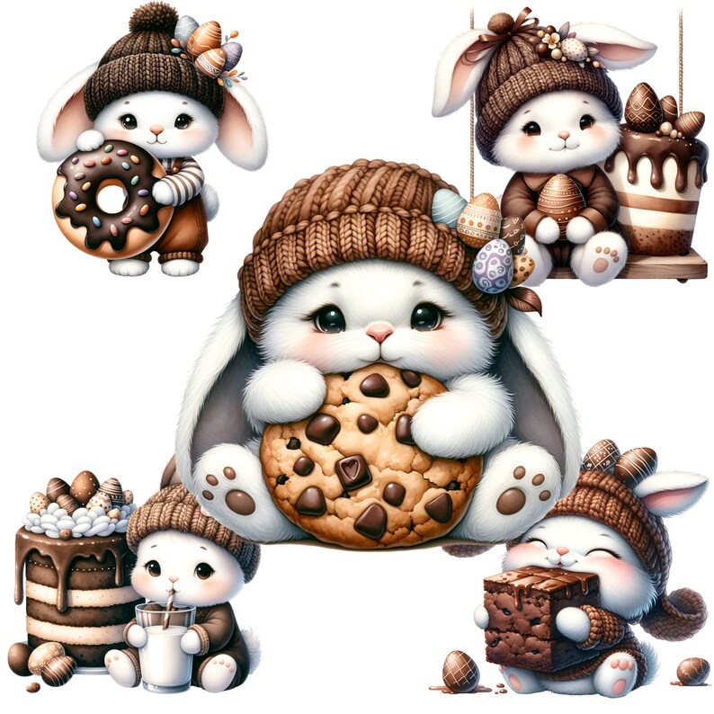 Cute Easter Bunny & Chocolate Eggs Clipart - Watercolor Rabbits With ...