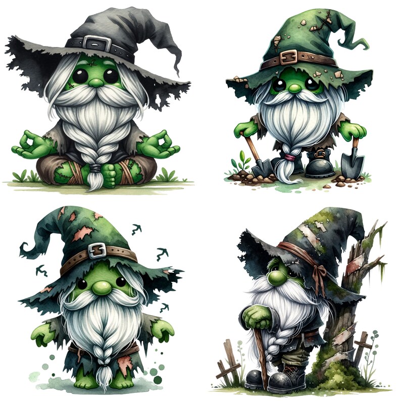 Spooky Halloween Zombie Gnome Clipart Collection - Perfect for Horror ...