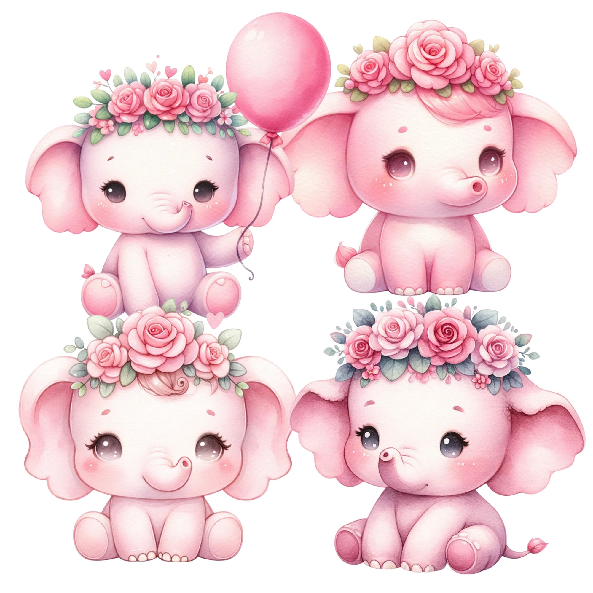 Pink Baby Elephant Clipart Adorable Safar-jungle Nursery PNG, Cute Pink ...