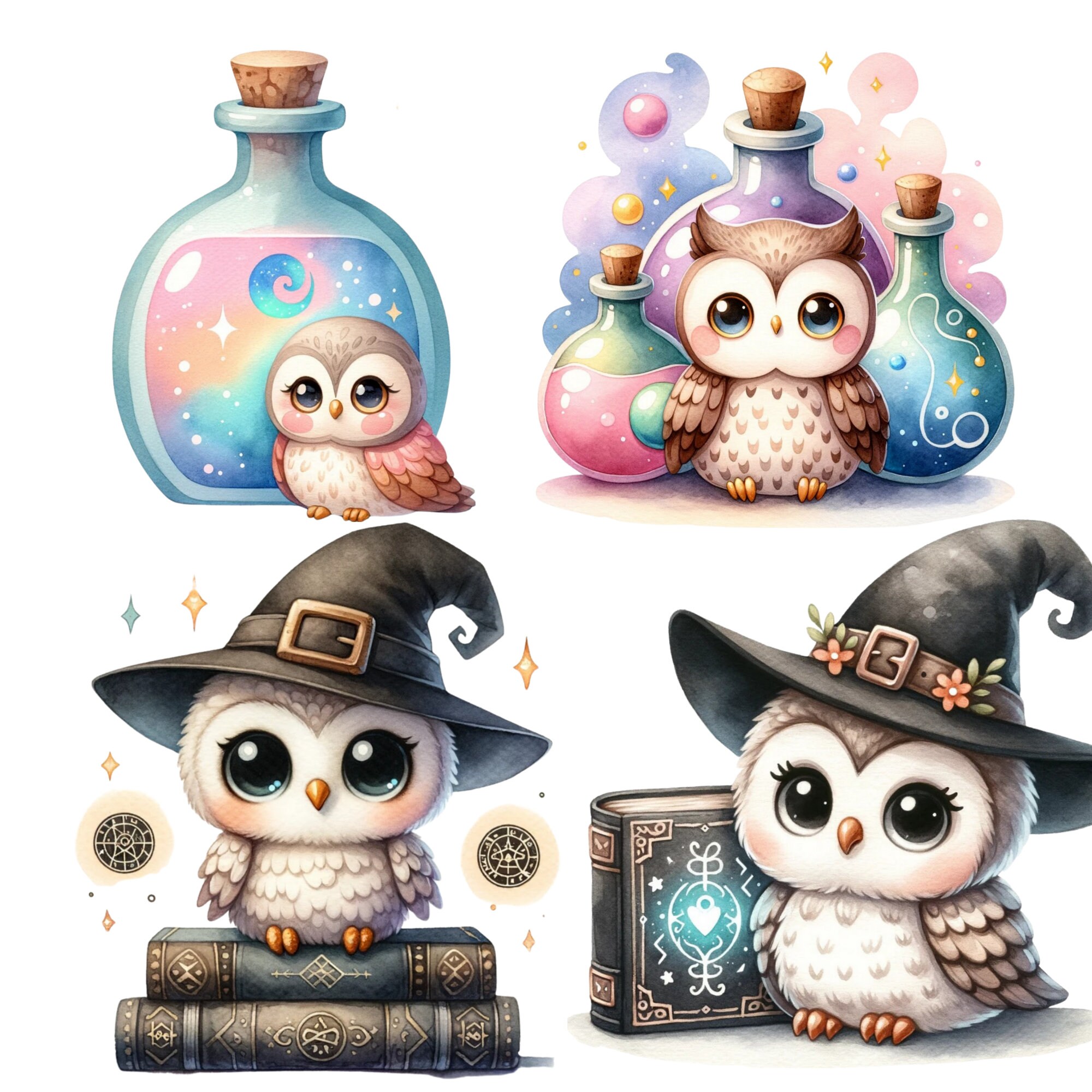 Magical Owl and Potions Clipart Collection - Fantasy Book and Wizard ...